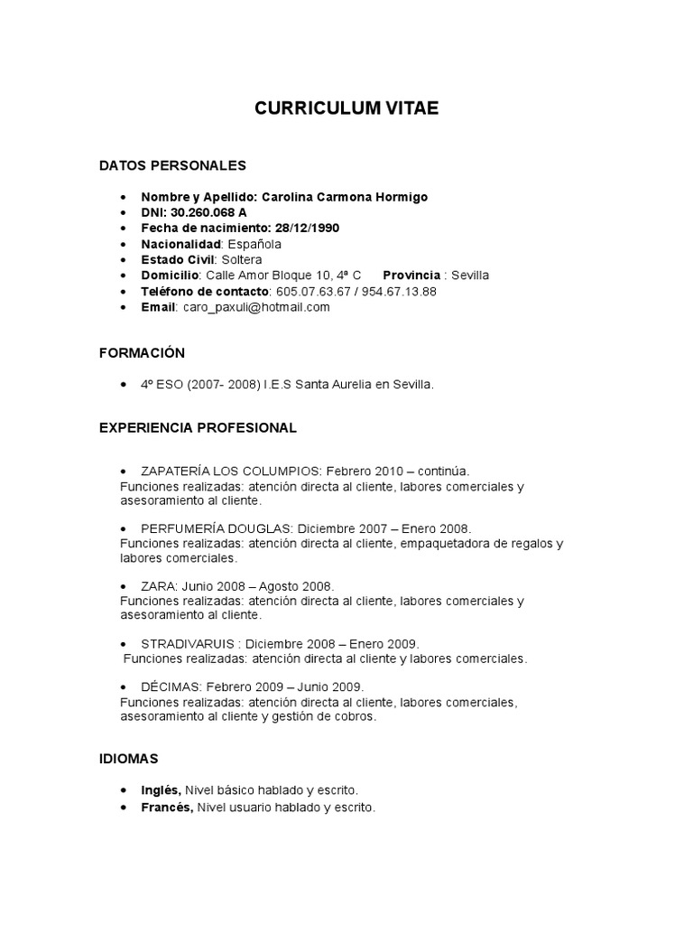 Curriculum Carolina | PDF