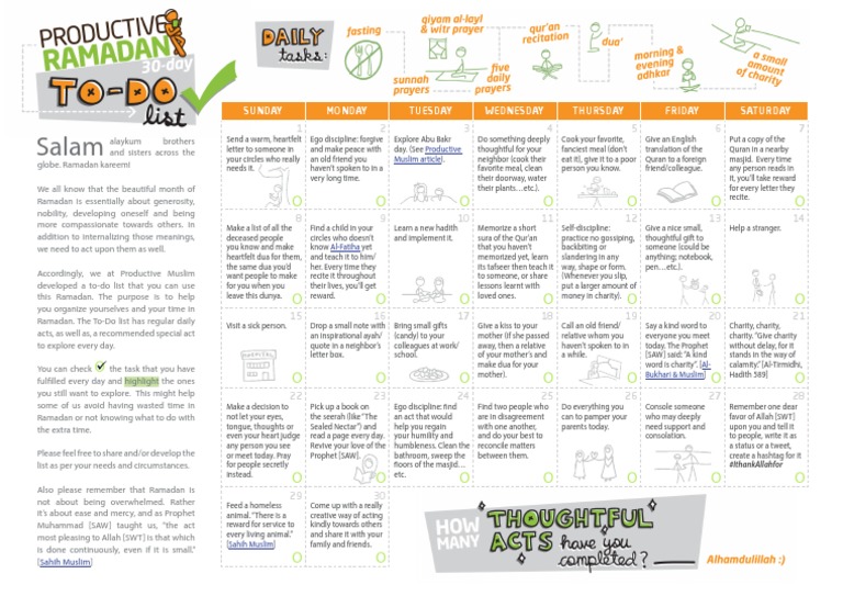 Productive Muslim Productive Ramadan To Do List | PDF | Ramadan | Muhammad