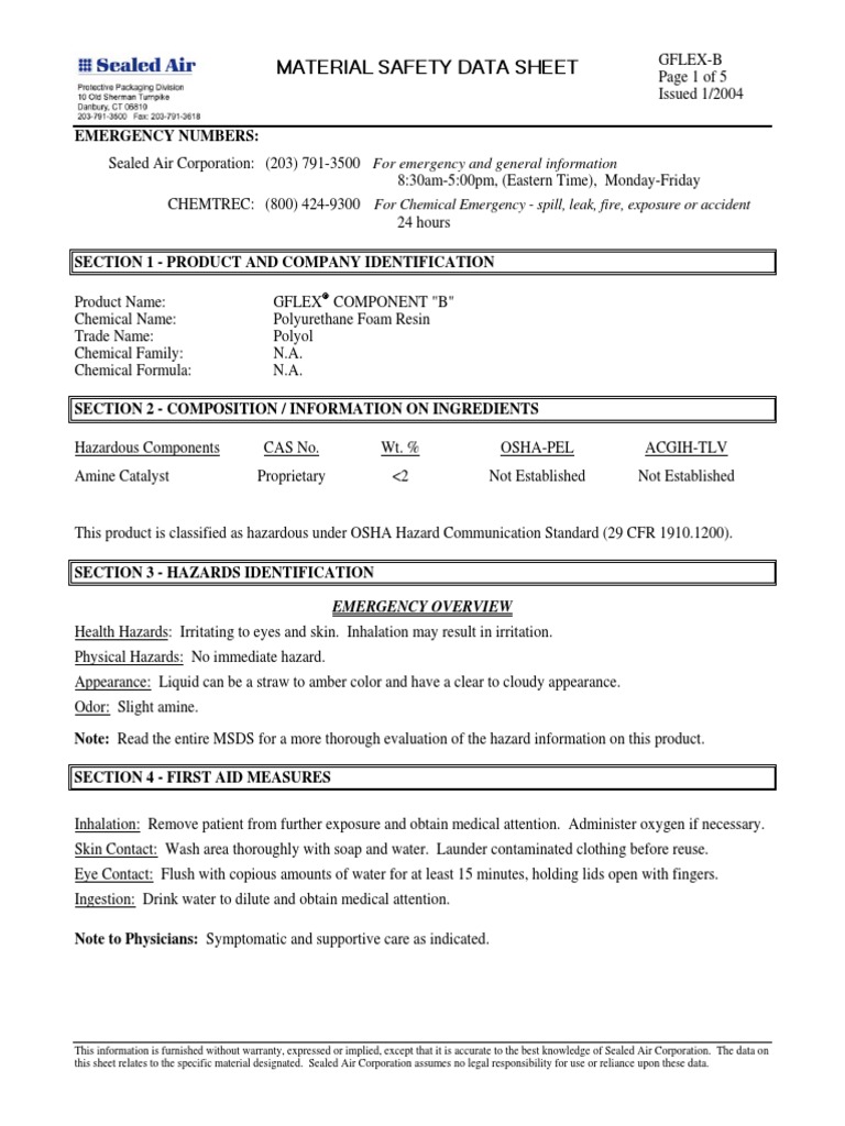 Material Safety Data Sheet: For Chemical Emergency - Spill, Leak, Fire ...