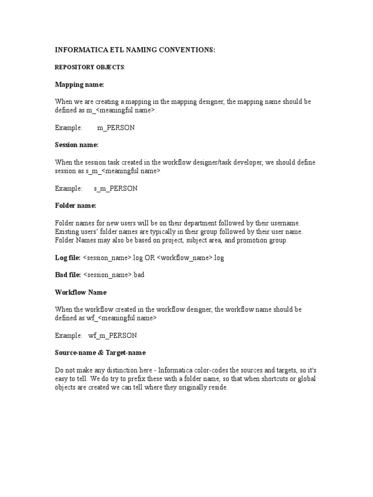 Informatica Etl Naming Conventions:: Repository Objects | PDF | Database Index | Information ...