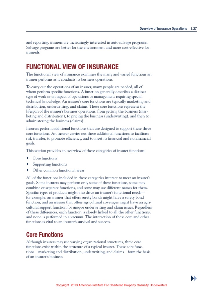 Functional View of Insurance: Core Functions | Download Free PDF ...