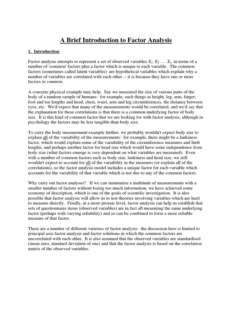 A Brief Introduction To Factor Analysis | PDF | Factor Analysis | Variance