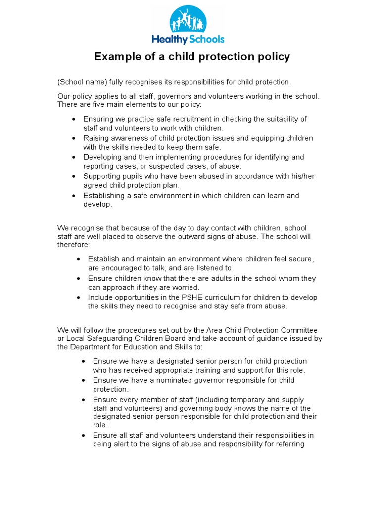 Sample Child Protection Policy For Milagros High | PDF | Child ...