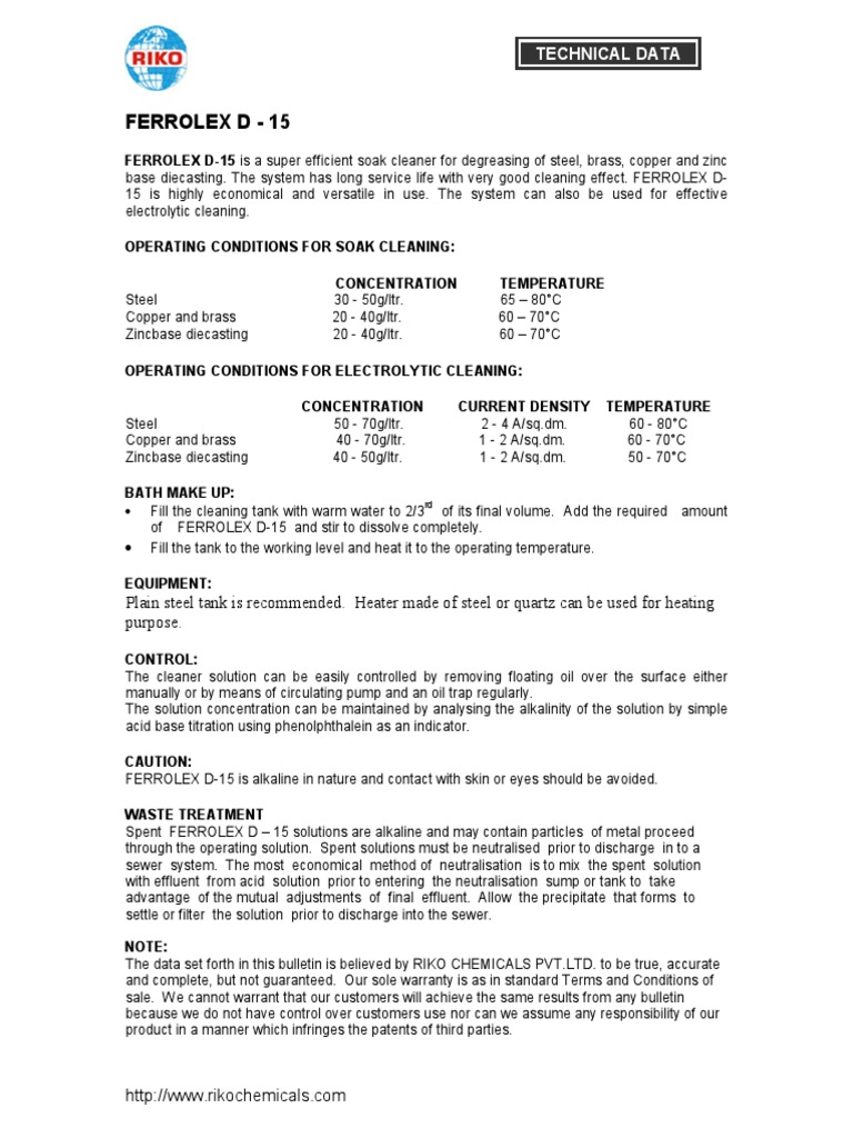 Ferrolex D - 15: Technical Data | PDF | Solution | Brass