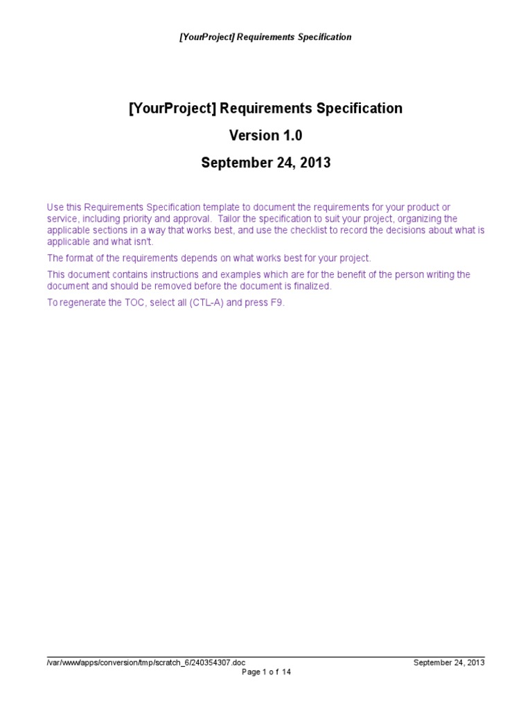Requirements Specification Template | PDF | Operating System ...