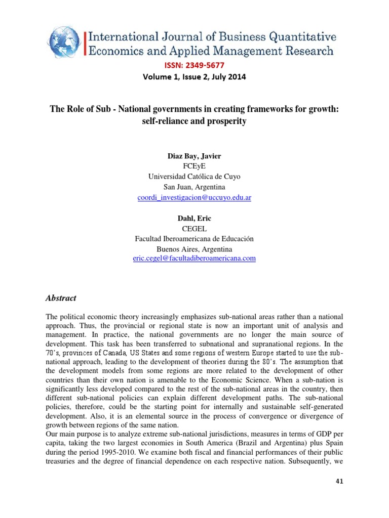 The Role of Sub National Governments in Creating Frameworks For Growth ...