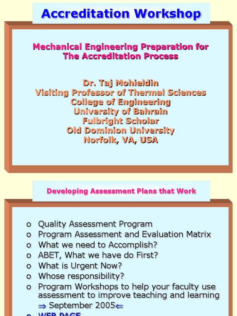 Accreditation Workshop: Mechanical Engineering Preparation For The ...