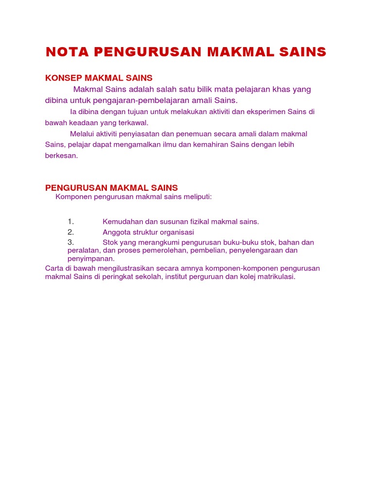 Pengurusan Makmal Sains Sekolah | PDF