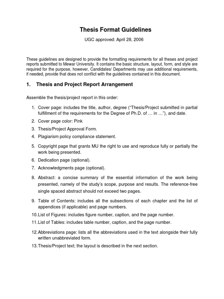 Thesis Format Guidelines: 1. Thesis and Project Report Arrangement ...