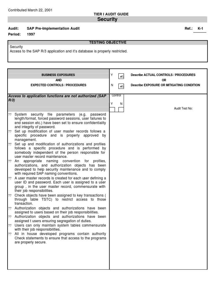 SAP Audit Program | PDF | Login | Password