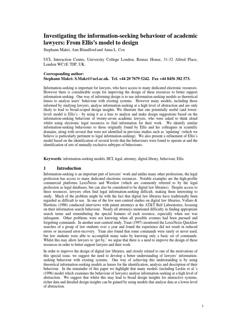 Ellis Model Information Seeking Behaviour | PDF | Information Retrieval ...