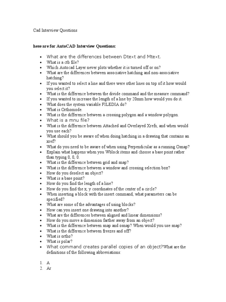 Essential AutoCAD Interview Questions | PDF | Geometry | Teaching ...