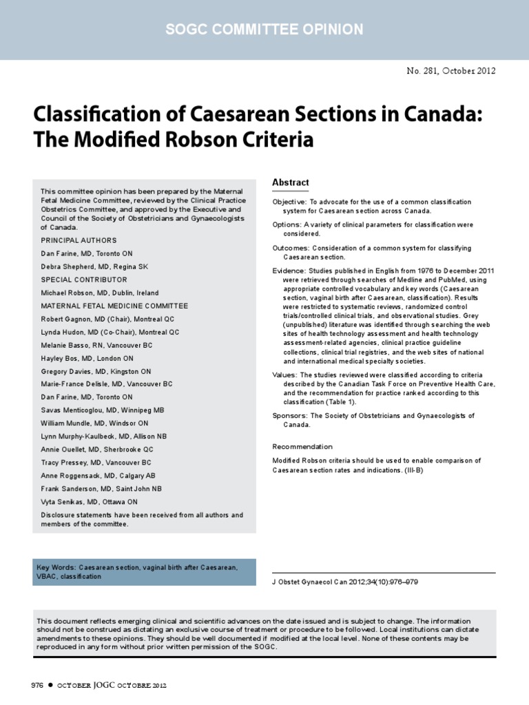 Modified Robson Criteria for C-Sections | PDF | Caesarean Section ...