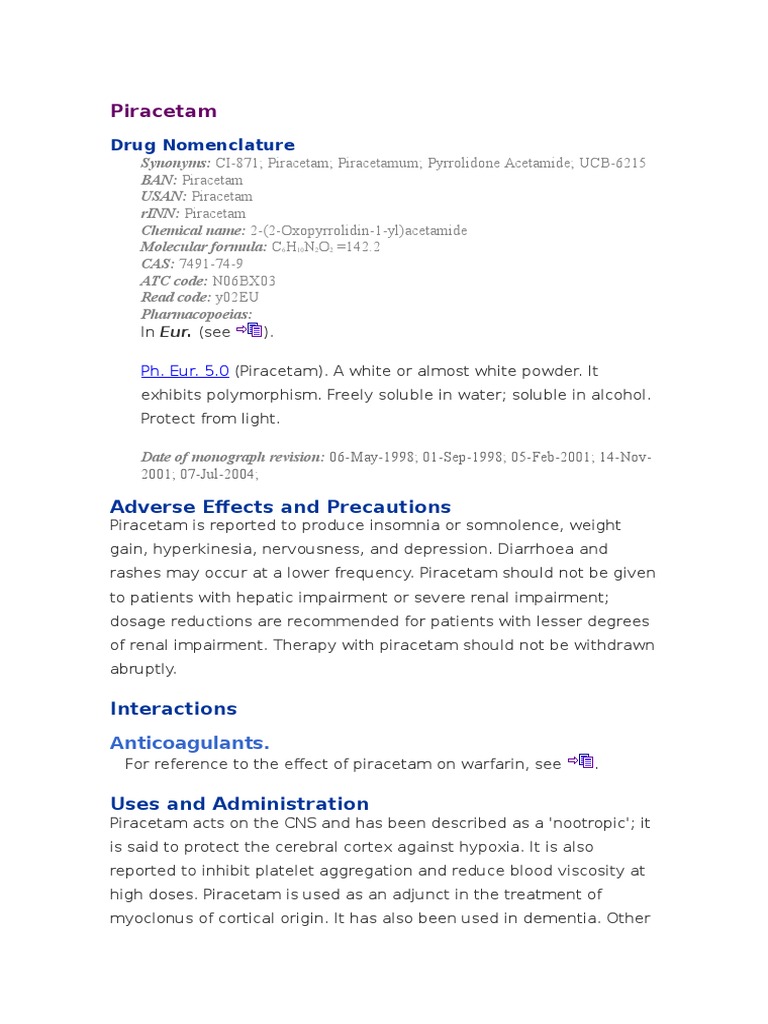 Piracetam Martindale | PDF | Clinical Medicine | Medical Specialties