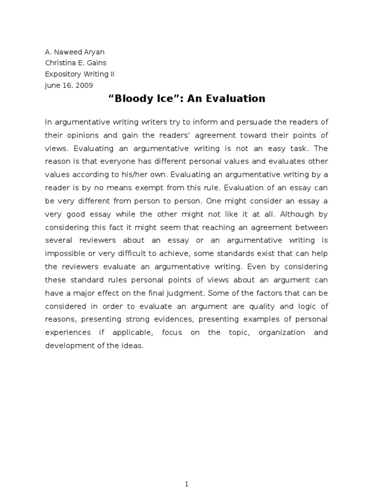Evaluating "Bloody Ice" Essay Effectiveness | PDF | Essays | Evaluation