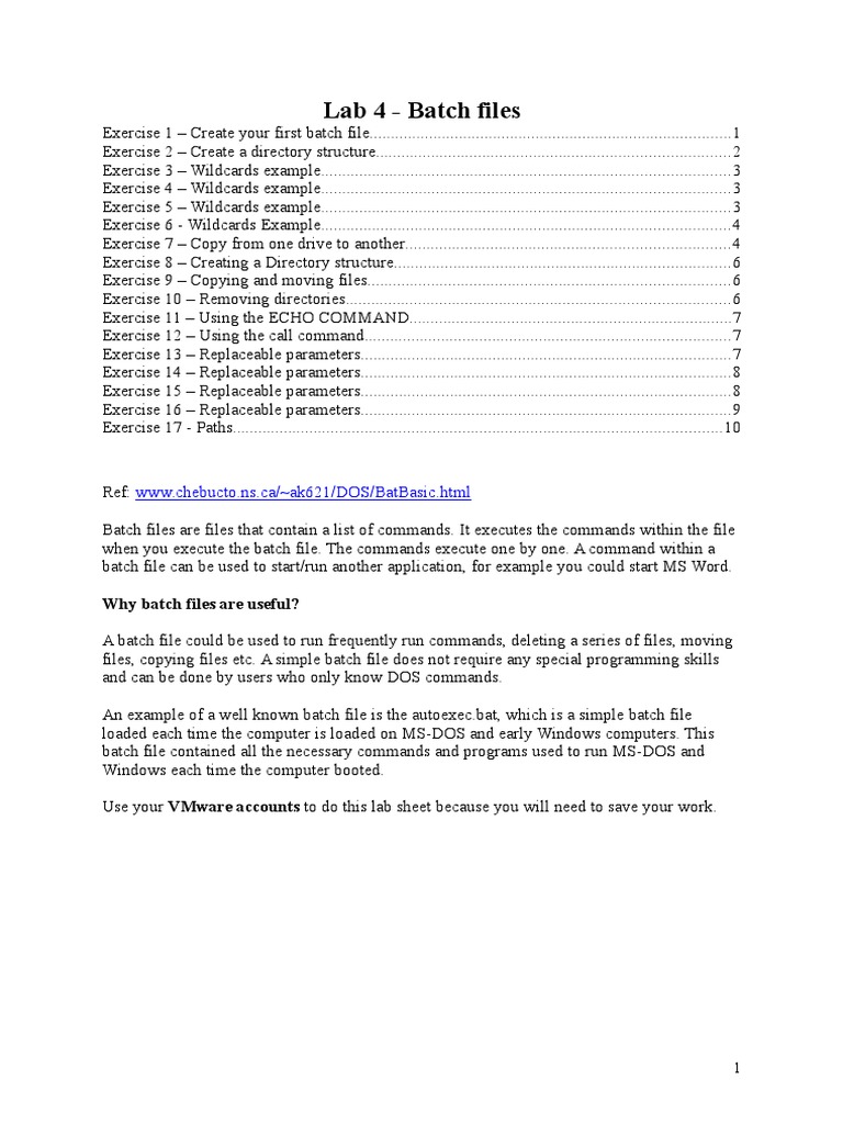Lab 4 - Batch Files: WWW - Chebucto.Ns - Ca/ Ak621/Dos/Batbasic - HTML | PDF | Directory ...