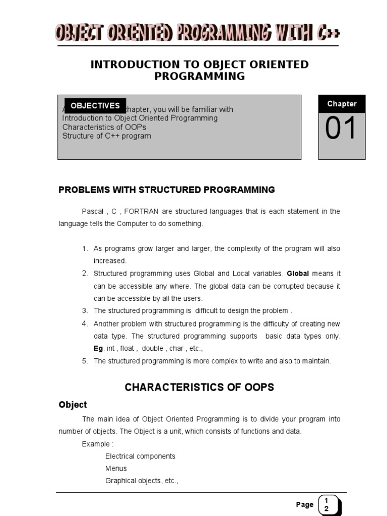 Introduction To Object Oriented Programming Class