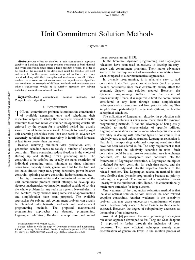 Unit Commitment Solution Methods | PDF | Mathematical Optimization | Linear Programming
