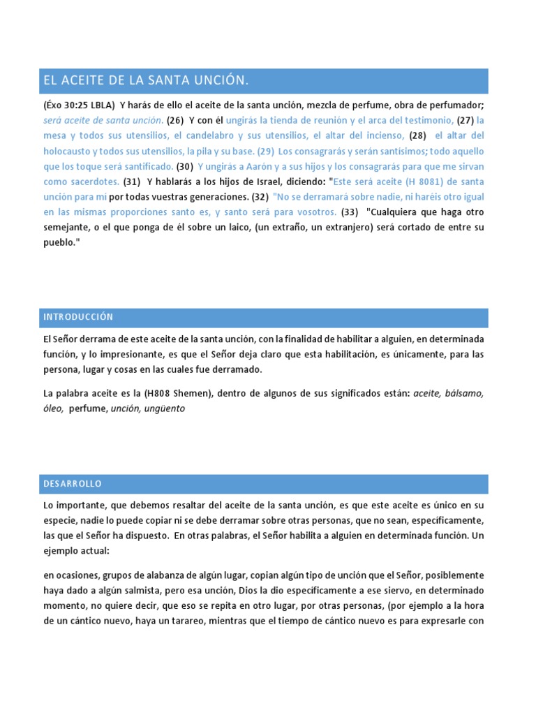 El Aceite de La Santa Unción | PDF | La unción | Sacerdote