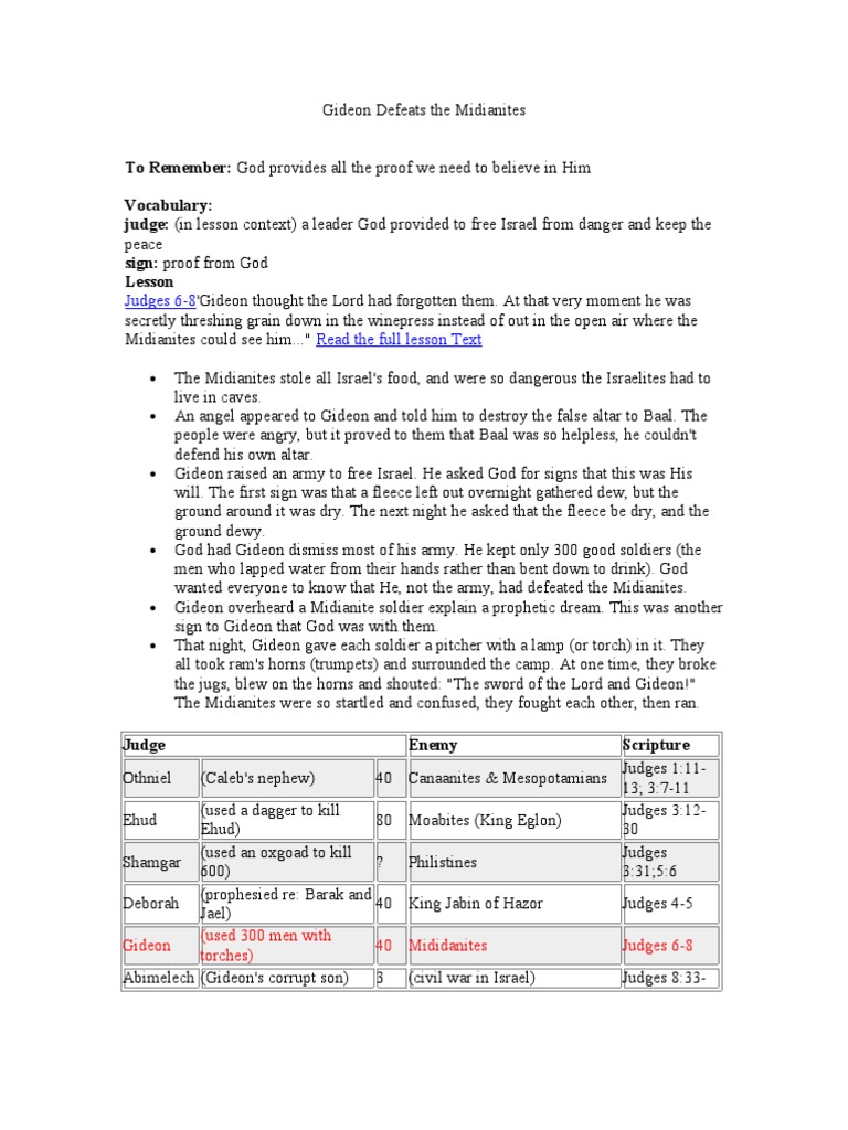 Gideon Defeats The Midianites Pdf Hebrew Bible People Books Of