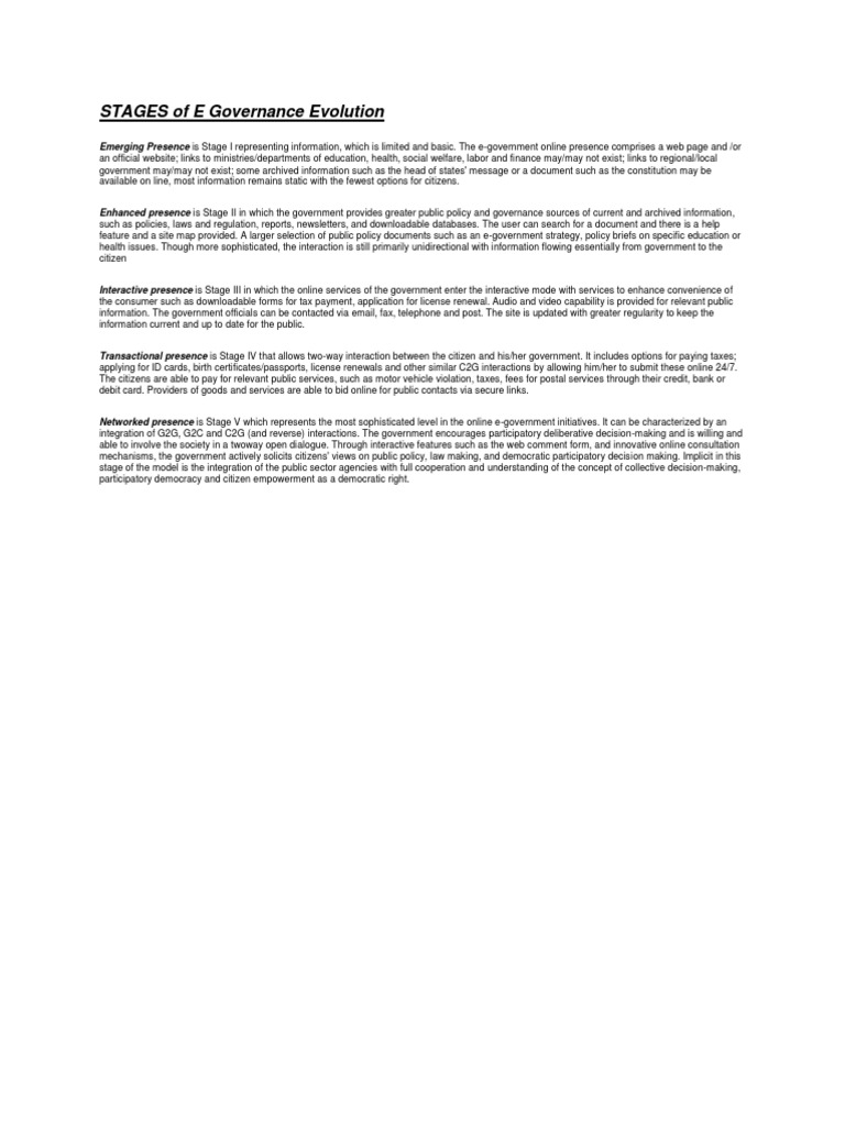 Stages of E-Governance Evolution | PDF | E Government | Governance