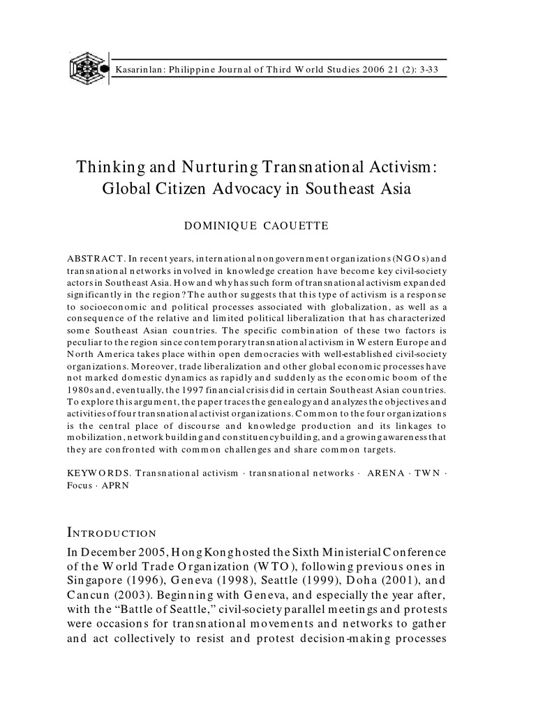 Thinking and Nurturing Transnational Activism: Global Citizen Advocacy ...