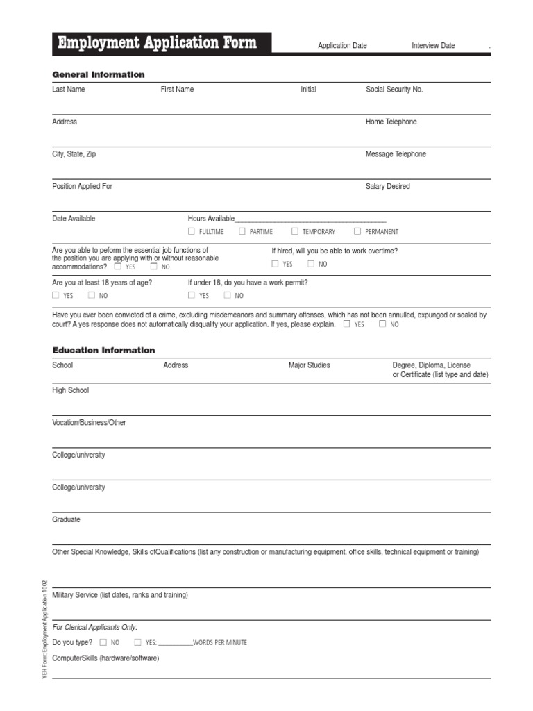Employment Application Form: General Information | PDF | Labour | Employment