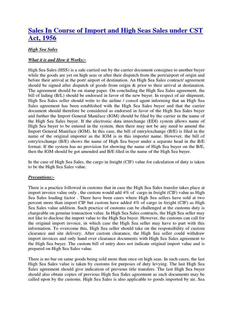 Sales in Course of Import and High Seas Sales Under CST Act | PDF ...