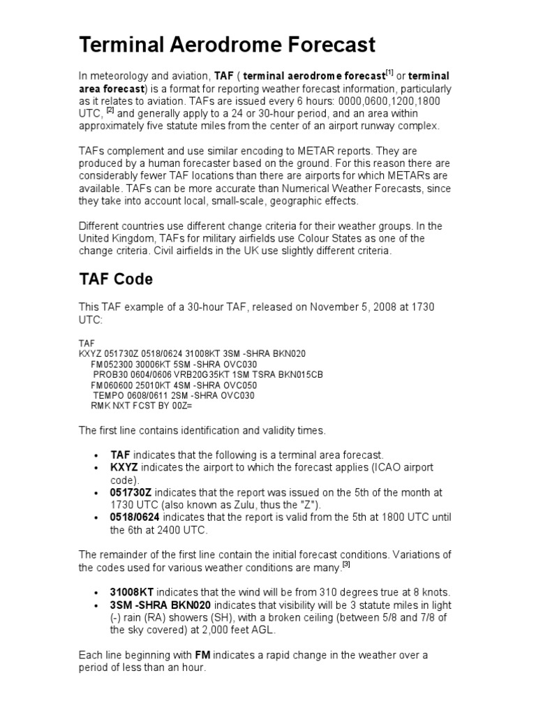 Terminal Aerodrome Forecast: TAF Code | PDF | Branches Of Meteorology ...