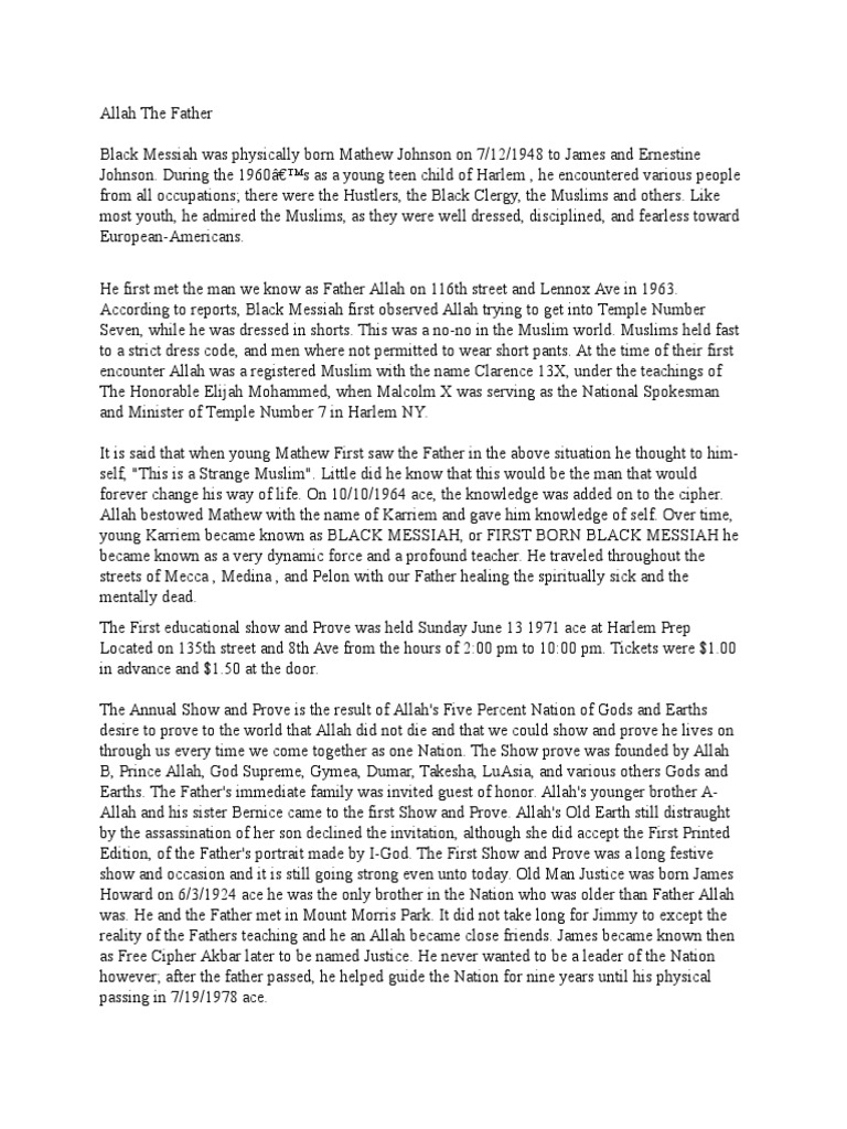 Allah The Father, Abu Shahid, Black Messiah | PDF