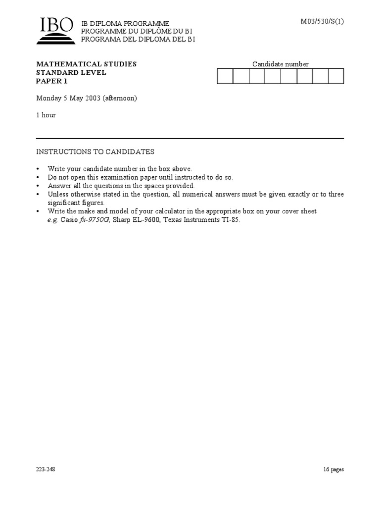 IB Mathematical Studies Paper 1 Exam | PDF | Fahrenheit | Triangle