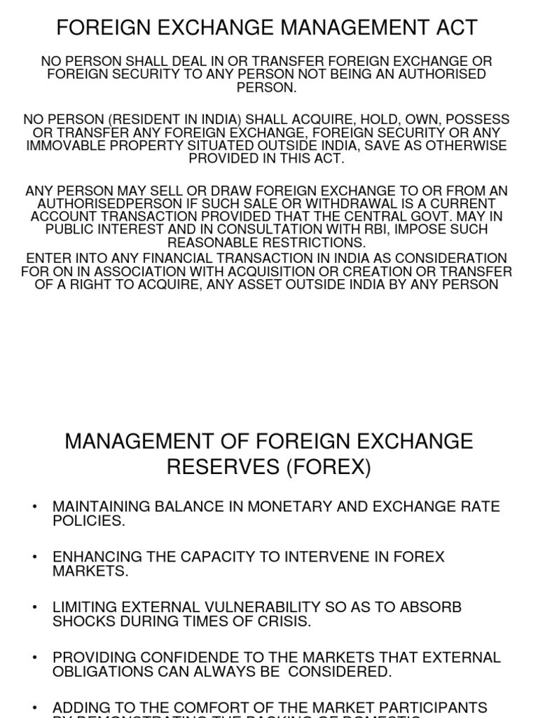 Foreign Exchange Management Act | PDF | Exchange Rate | Purchasing ...