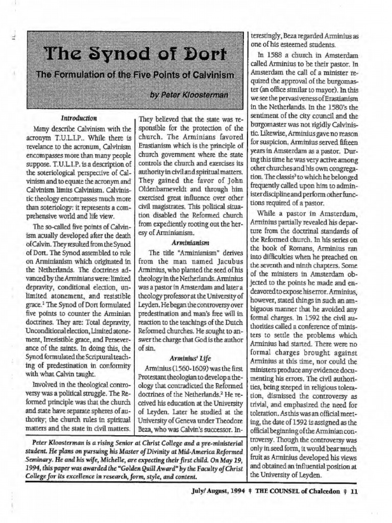 1994 Issue 6 - The Synod of Dort: The Formulation of The Five Points of ...