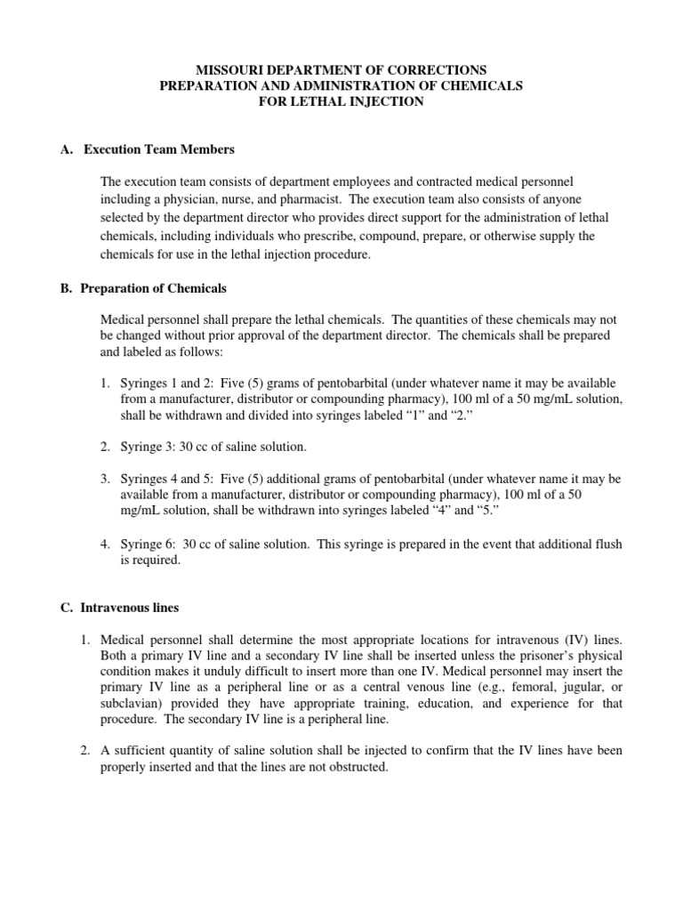 Lethal Injection Protocol 10-18-2013 | Lethal Injection | Intravenous Therapy