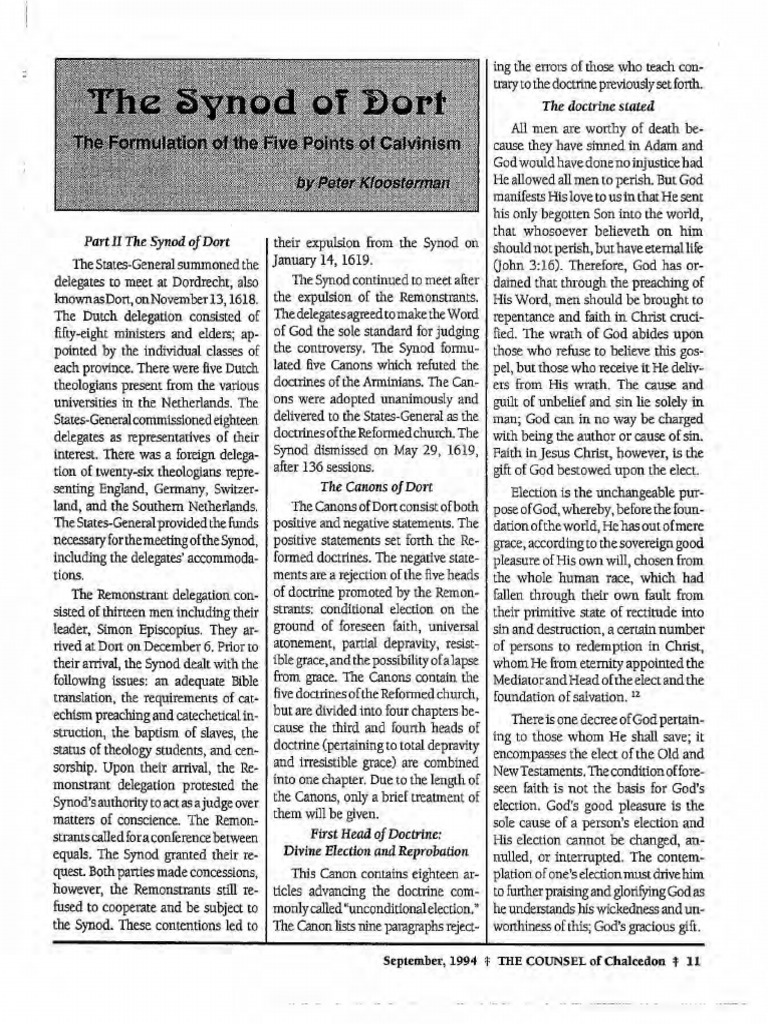 1994 Issue 7 - The Synod of Dort, The Formulation of The Five Points of ...