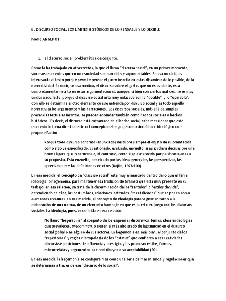 El Discurso Social - Marc Angenot | PDF | Hegemonía | Ideologías