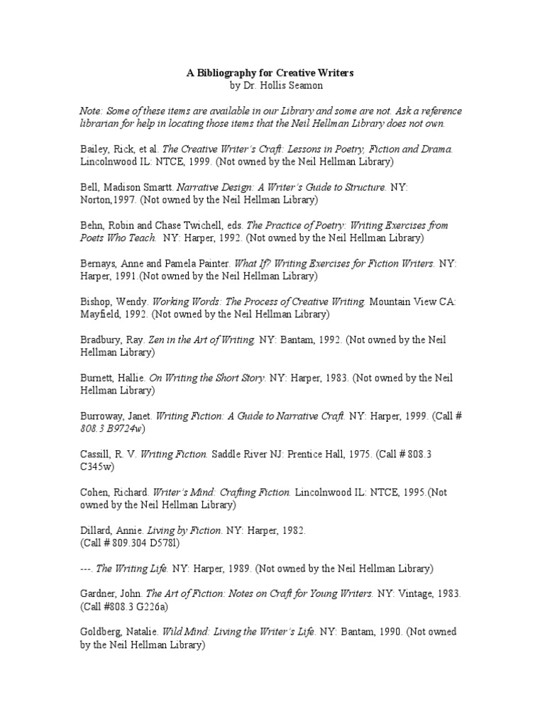 A Bibliography For Creative Writers | PDF | Library And Museum