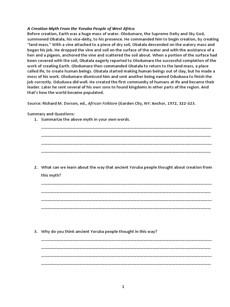 A Creation Myth From The Yoruba People of West Africa | PDF | Genesis ...