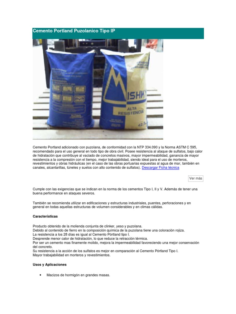 Cemento Portland Puzolanico Tipo IP MISHKI | Cemento | El hombre hace Materiales