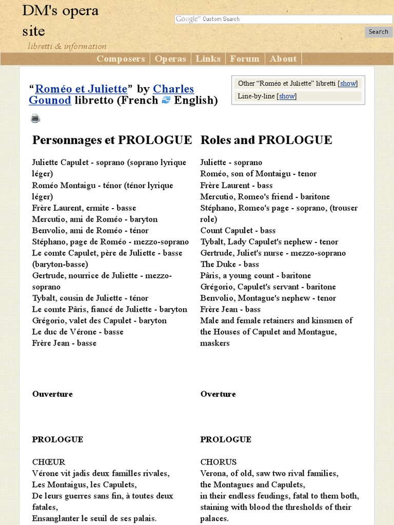 Roméo Et Juliette Libretto (French:English) - Opera by Charles Gounod ...