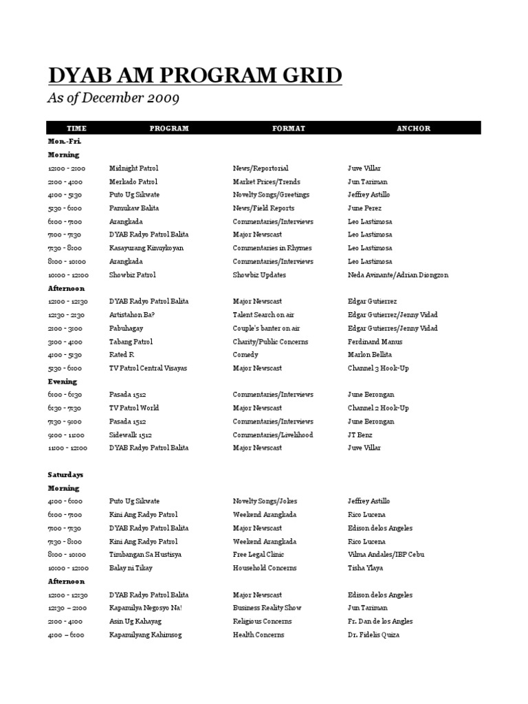 DYAB Cebu Programs | PDF | Mass Media | Broadcasting
