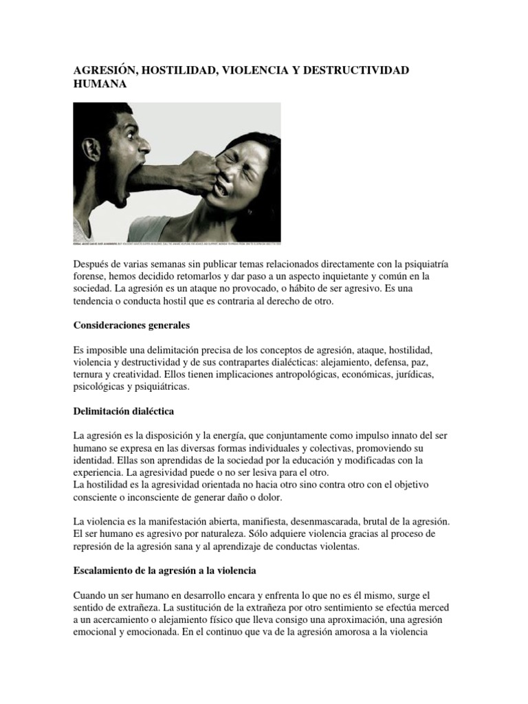 Agresión, Hostilidad, Violencia y Destructividad Humana | PDF ...