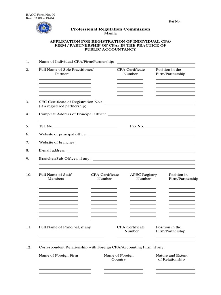 Bacc Form 02 | PDF | Certified Public Accountant | Social Institutions