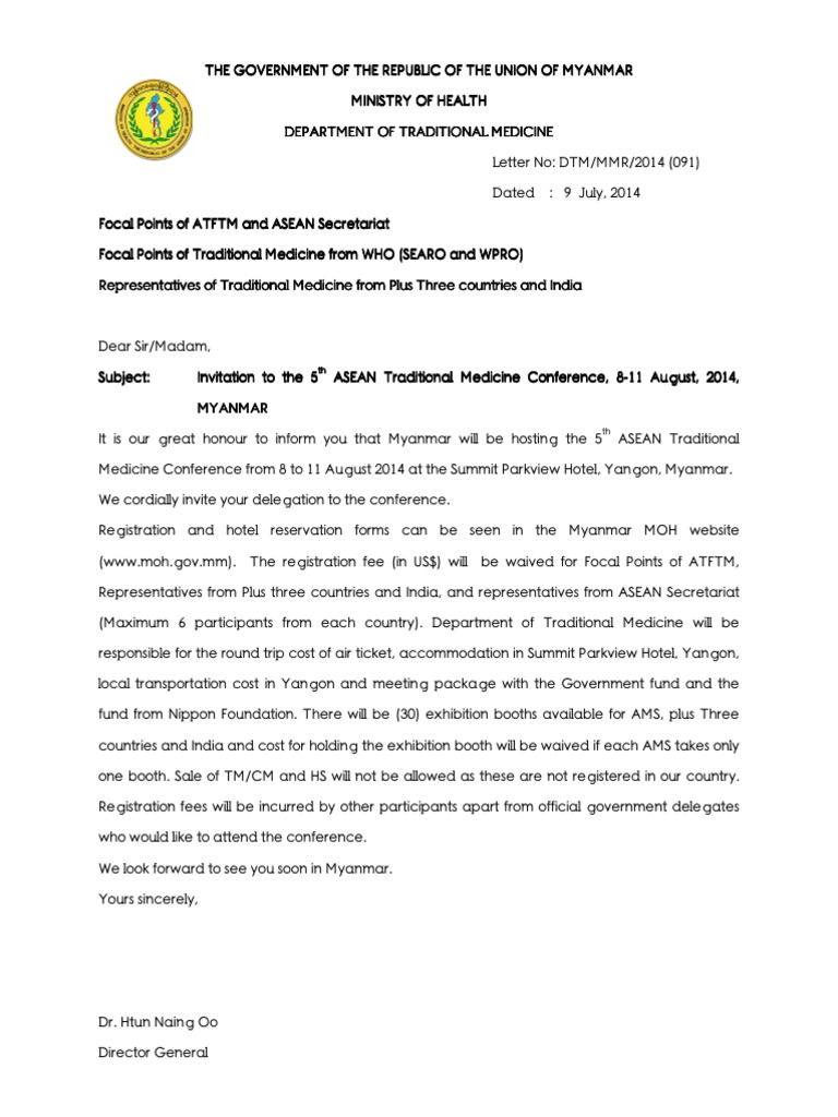 Invitation Letter | PDF | Association Of Southeast Asian Nations | Myanmar