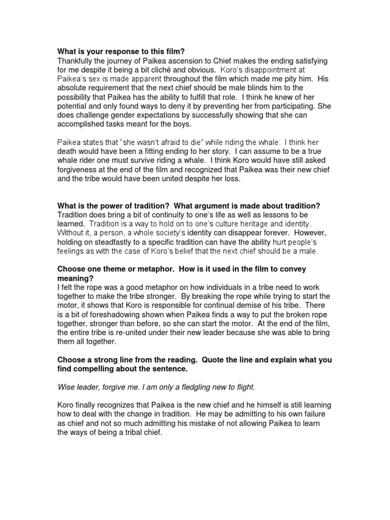 Whale Rider Dialog | PDF | Traditions | Whales