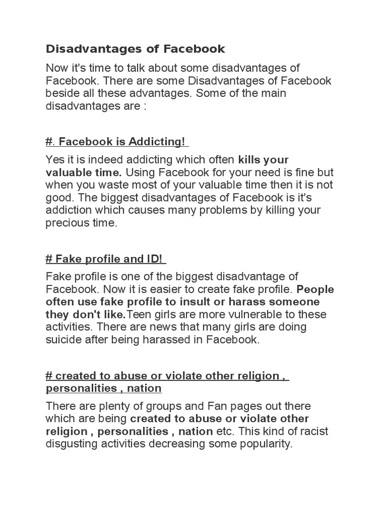 Disadvantages of Facebook | PDF