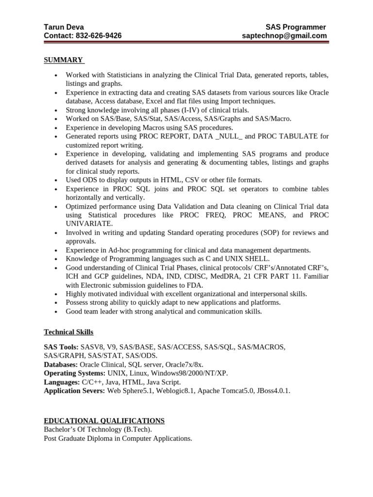 SAS Programmer Resume | PDF | Sas (Software) | Data