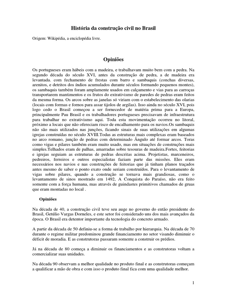 Como Começou A Historia Construção Civil No Brasil Pdf Engenharia