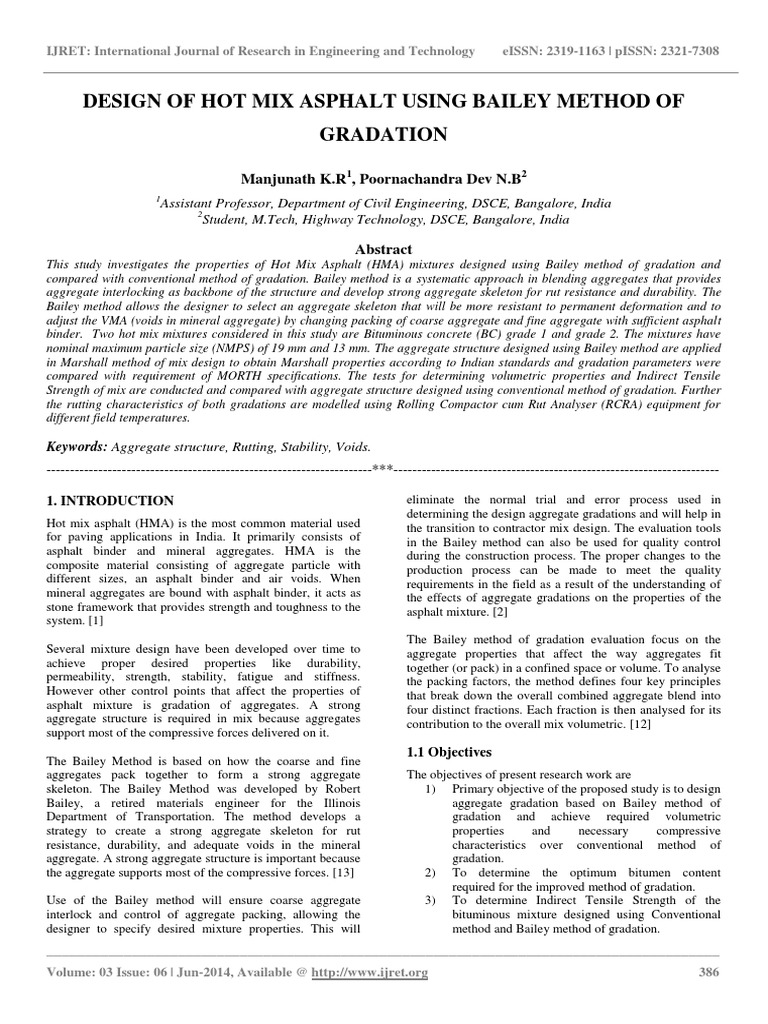 Design of Hot Mix Asphalt Using Bailey Method of Gradation | PDF | Asphalt | Construction Aggregate