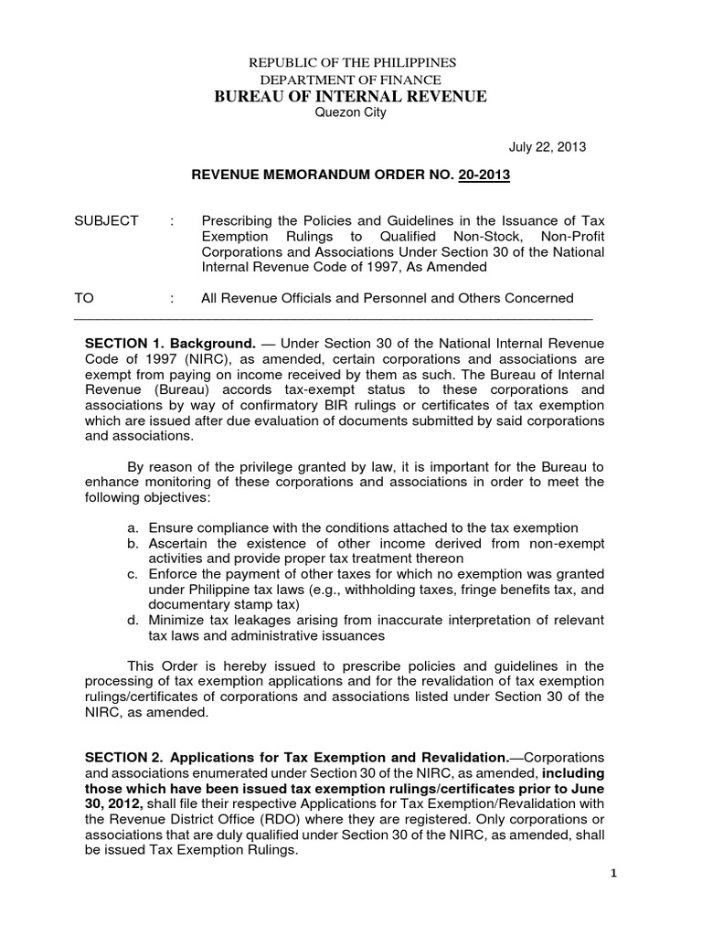 Rmo 20-2013 | Download Free PDF | Nonprofit Organization | Taxes